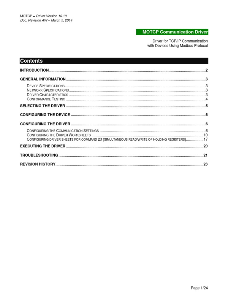 Driver For TCP-IP Communication With Devices Using Modbus Protocol ...