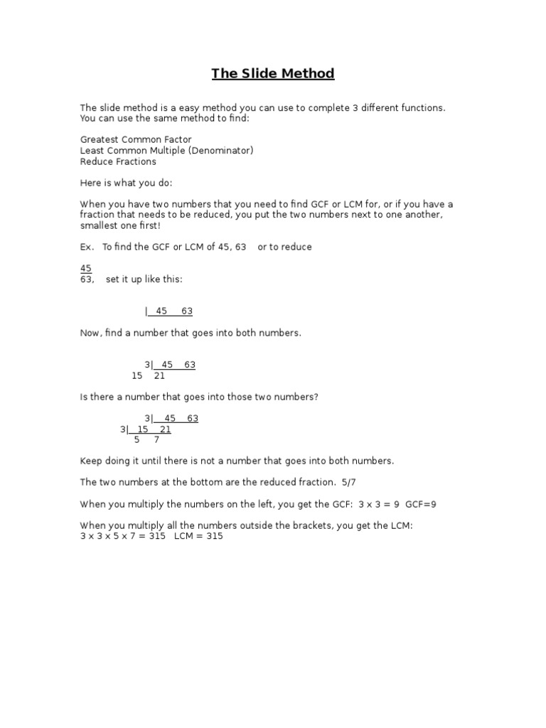 GCF-LCM-Reducing With Slide Method | PDF | Fraction (Mathematics ...