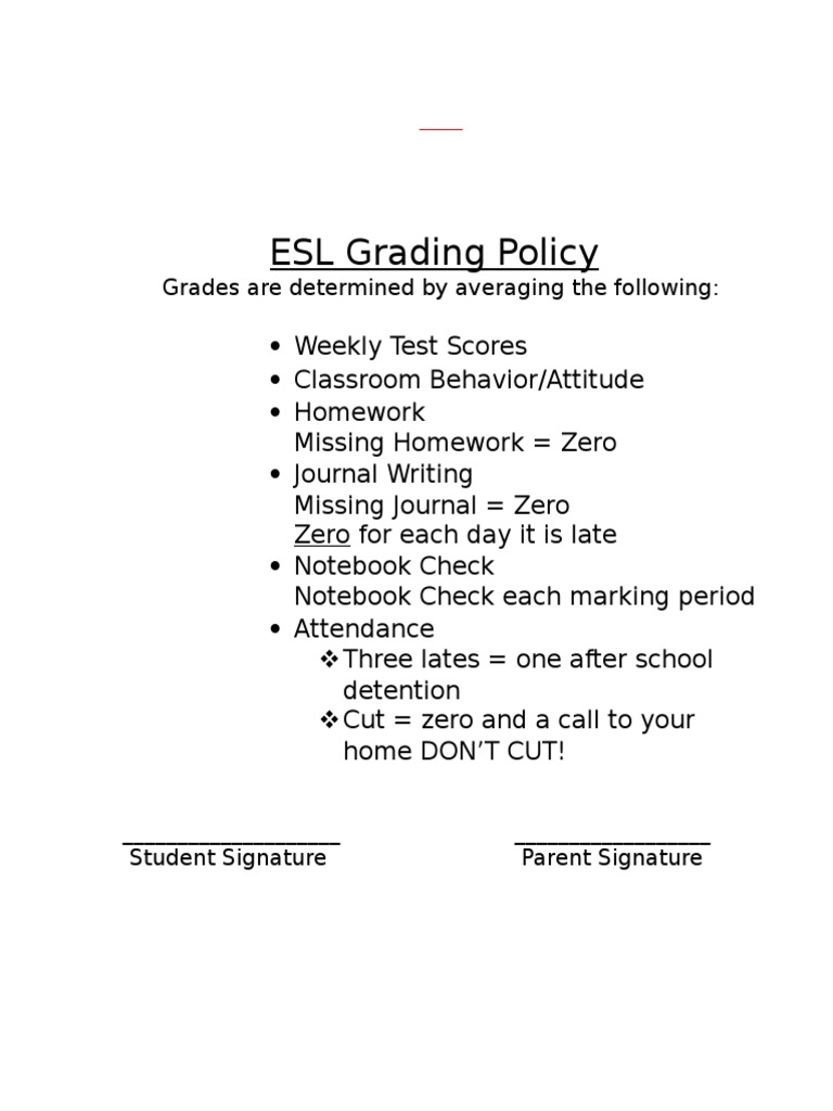 ESL Grading Policy Overview | PDF | Career & Growth | Self-Improvement