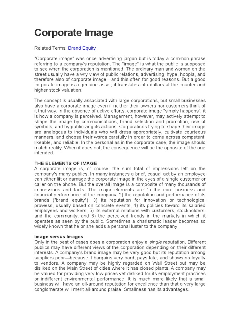 Corporate Image: Brand Equity | PDF | Reputation | Brand