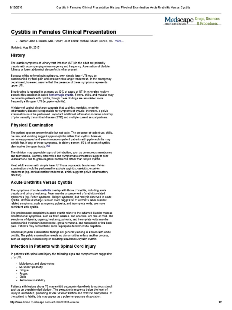 Cystitis in Females Clinical Presentation - History, Physical ...