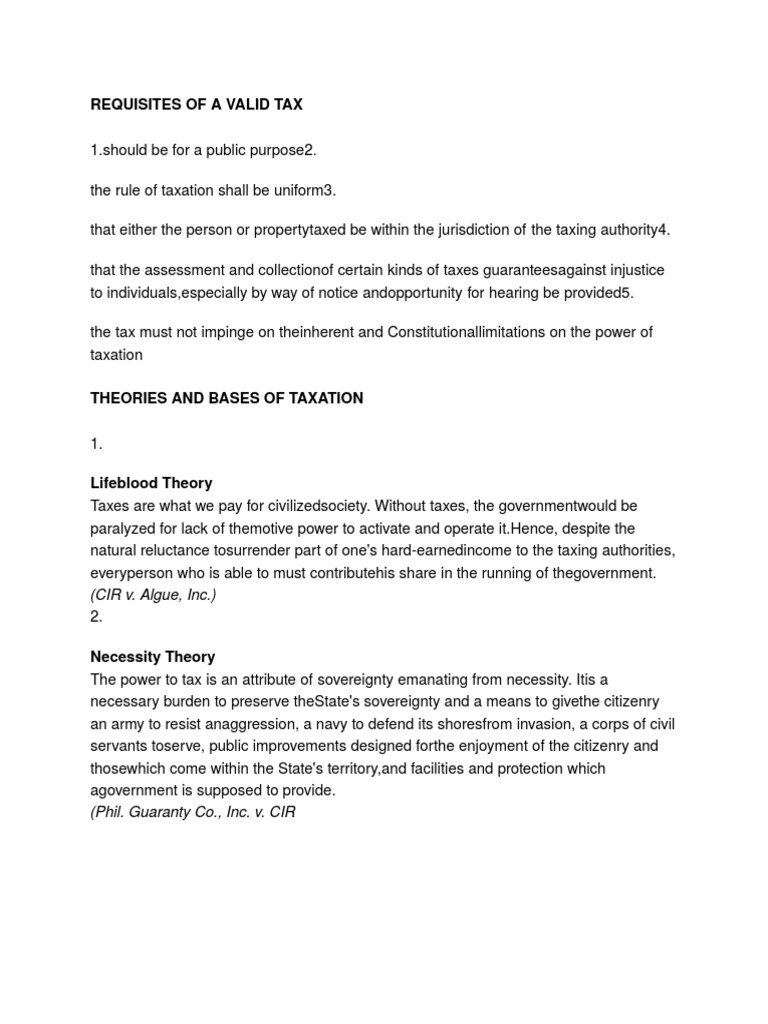 Requisites of A Valid Tax | PDF