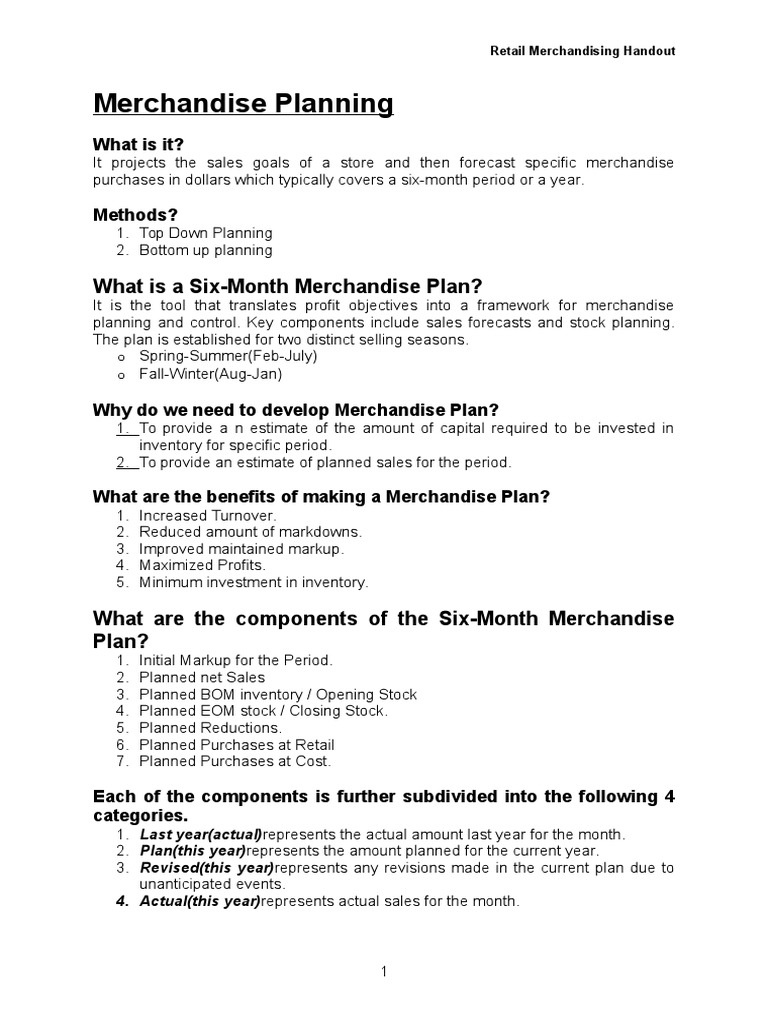 Merchandise Planning: What Is A Six-Month Merchandise Plan? | PDF ...