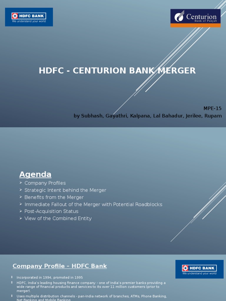 Finance HDFC - Centurion Bank Merger | PDF | Mergers And Acquisitions ...