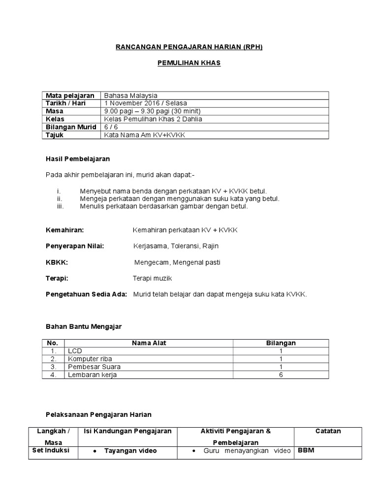 Contoh RPH KV+KVKK | PDF