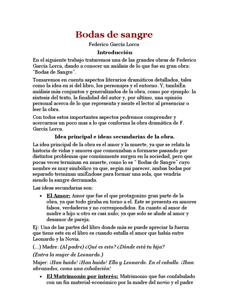 Análisis y resumen de Bodas de Sangre | PDF | Boda