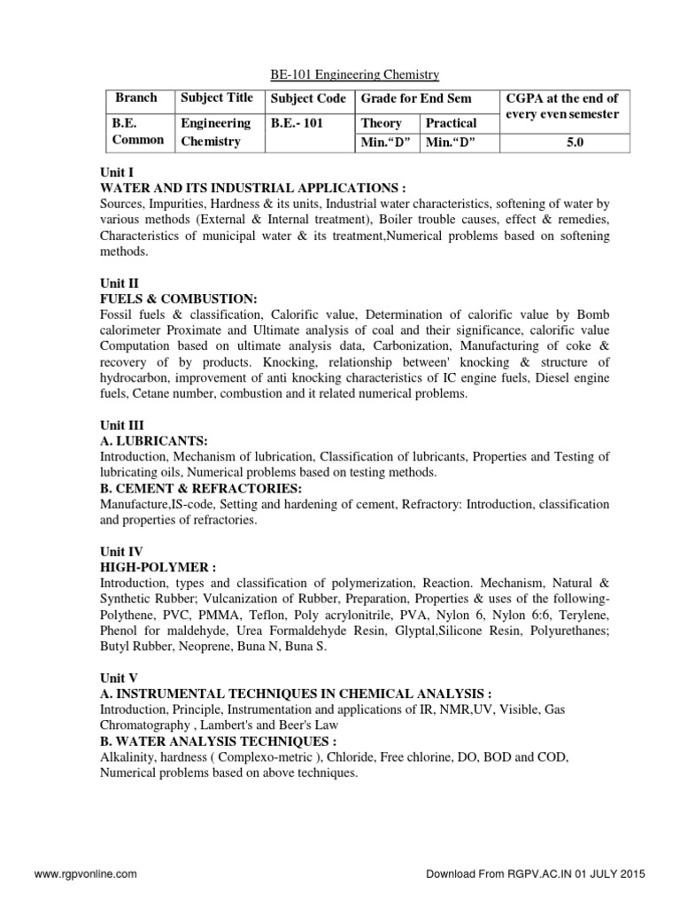 RGPV BE Syllabus BE-101 Engineering Chemistry | PDF | Fuels | Nylon