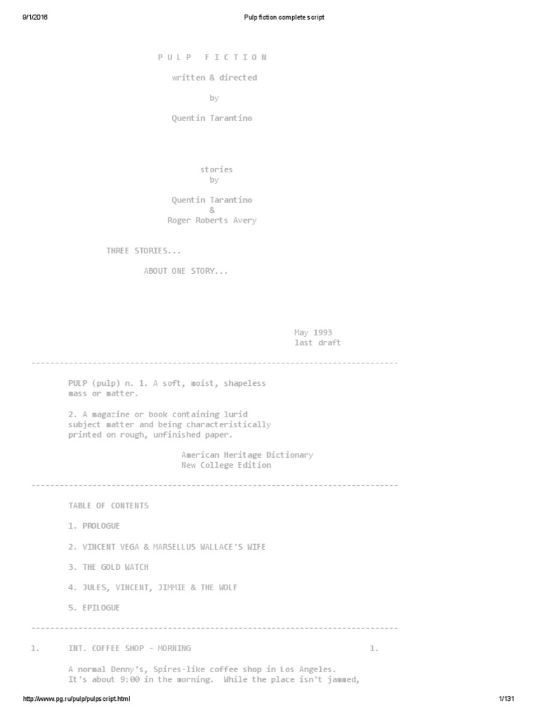 Pulp Fiction Complete Script | Download Free PDF | Pulp Fiction ...