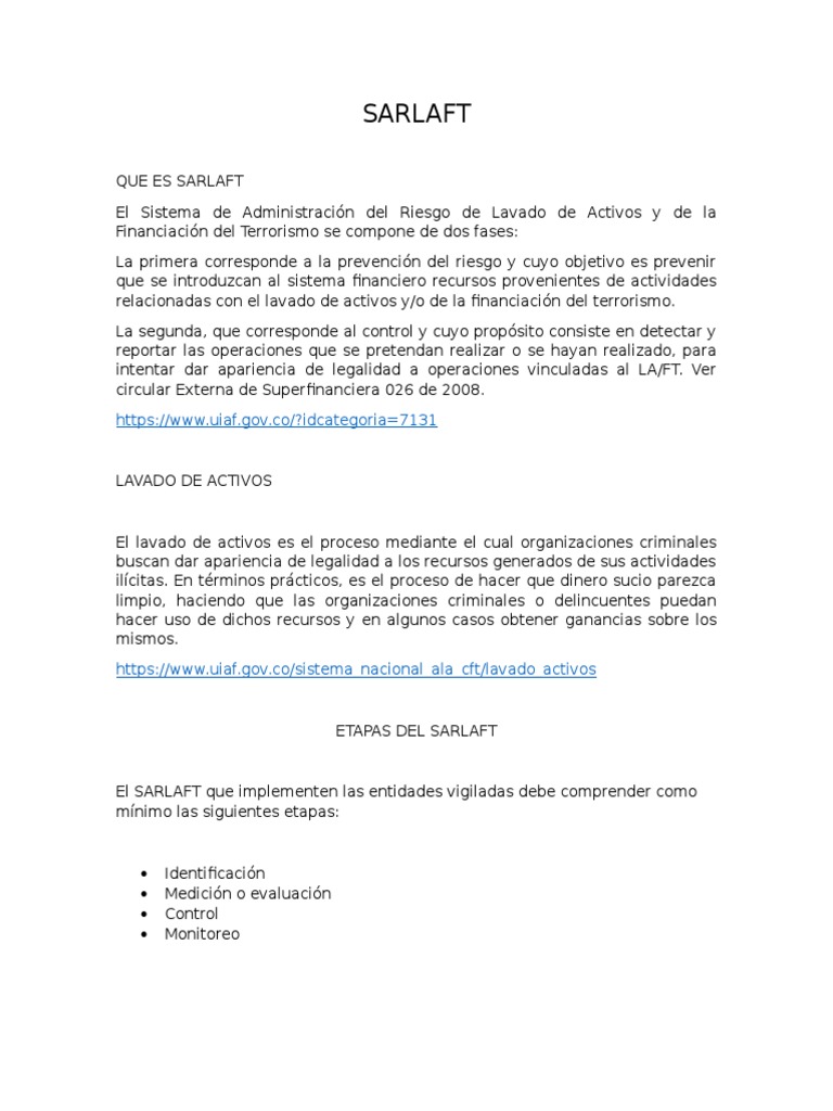 Guía SARLAFT: Prevención y Control | PDF | Lavado de dinero | Riesgo
