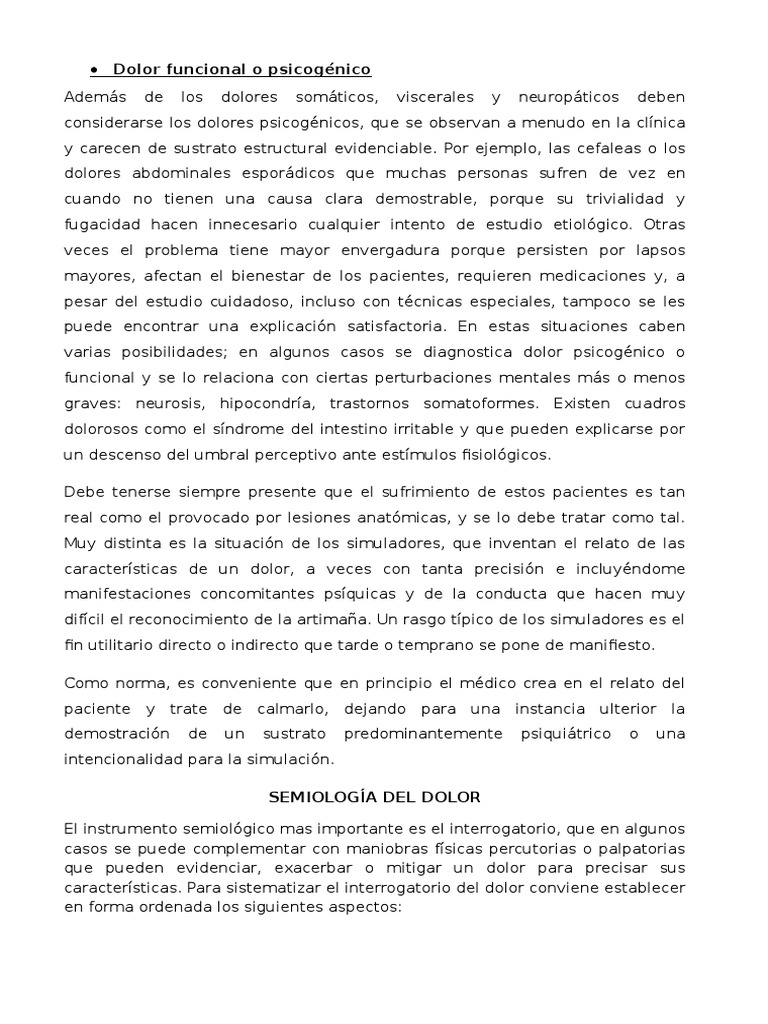 Dolor Funcional o Psicogénico | PDF | Dolor | Tos
