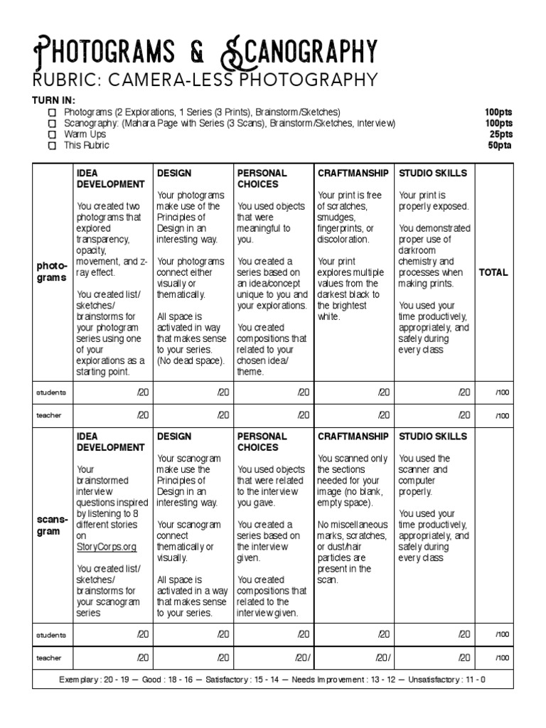 Photograms & Scanography: Rubric | PDF | Image Scanner | Communication ...