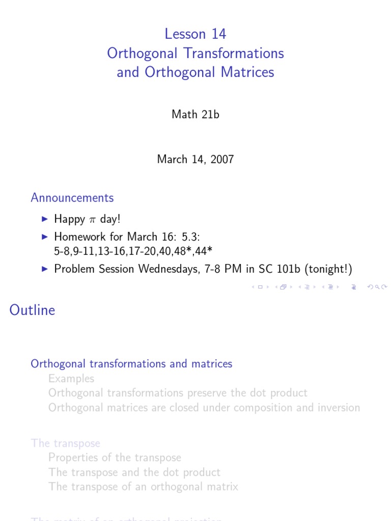 Orthogonal Transformations & Matrices | PDF | Matrix (Mathematics ...