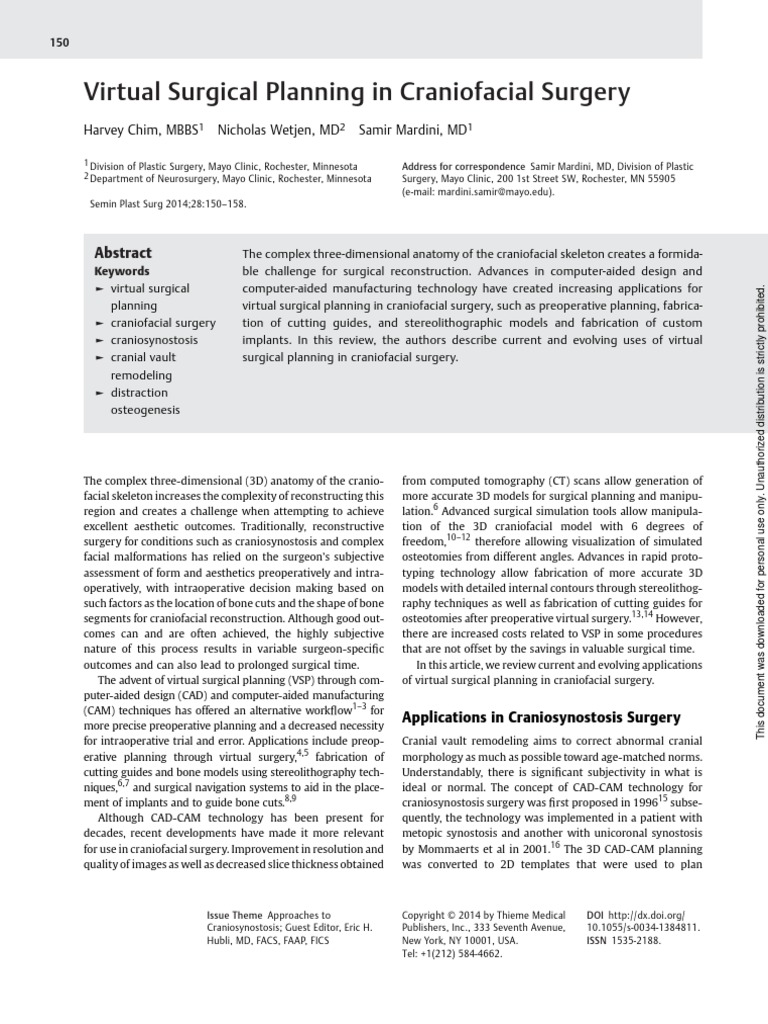 Virtual Surgical Planning in Craniofacial Surgery: Harvey Chim, MBBS ...