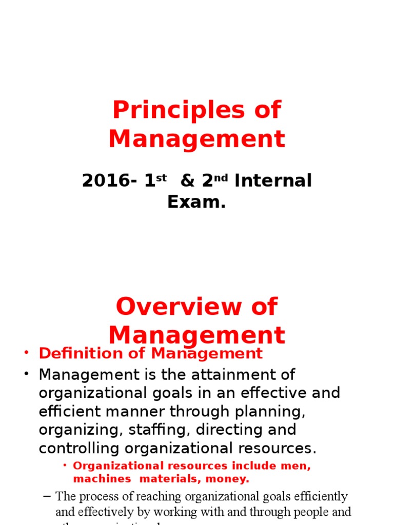 Principles of Management-2016 1st & 2nd Intenal | PDF | Corporate ...