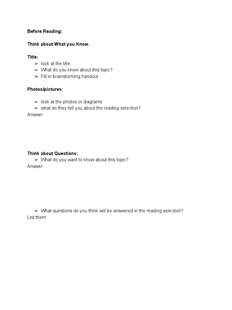 Beforereadingstrategies | PDF