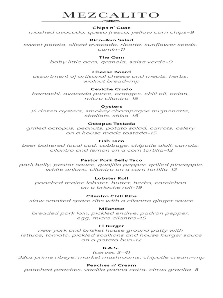 Mezcalito Menu | PDF | Hamburgers | Pickling