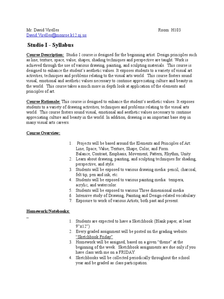 Studio 1 Syllabus | PDF | Drawing | Paintings