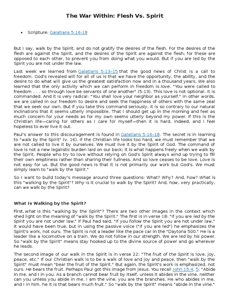 The War Within: Flesh vs. Spirit: Galatians 5:16-18 | PDF | Fruit Of ...
