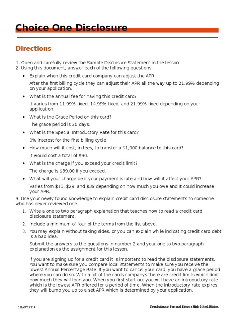 Choice One Disclosure: Directions | PDF