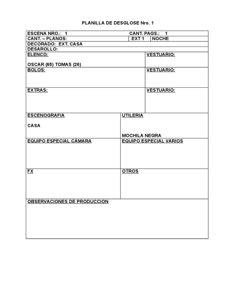 Desglose Por Escena | PDF