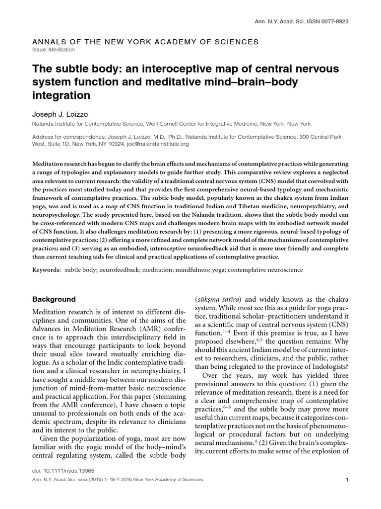 The Subtle Body An Interoceptive Map of Central Nervous System Function ...