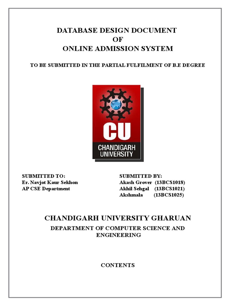 Database Design Document OF Online Admission System: To Be Submitted in ...