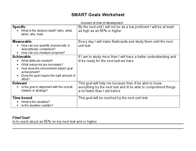 SMART Goals Worksheet Template | PDF