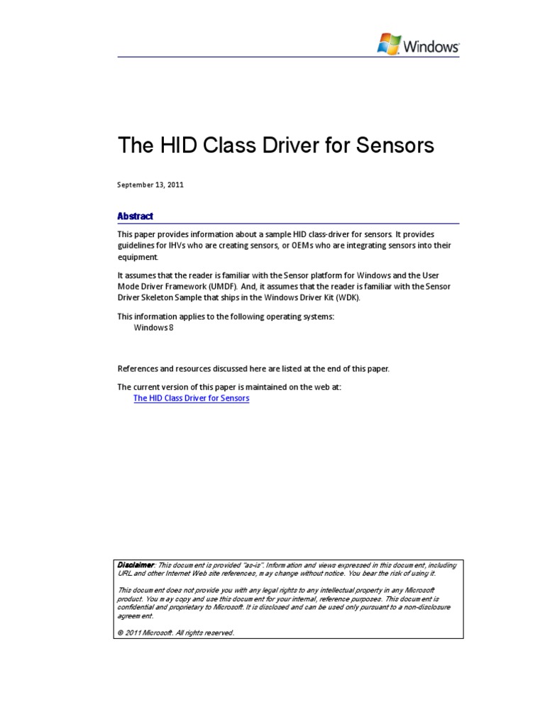 Hid Class Driver For Sensors | PDF | Device Driver | Accelerometer