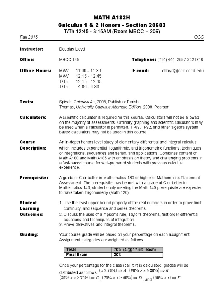 Calculus Syllabus | Integral | Calculus