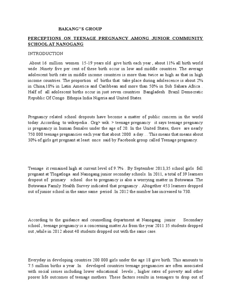 Bakang''S Group Perceptions On Teenage Pregnancy Among Junior Community ...