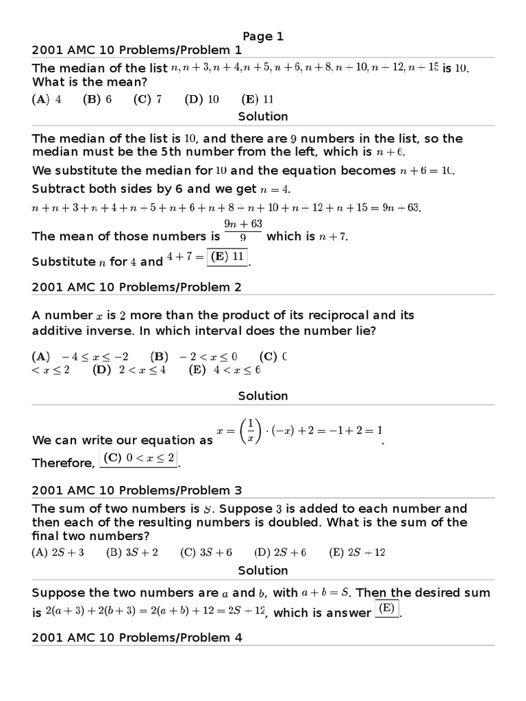2001 AMC 10 Problems With Solutions | PDF | Triangle | Ring (Mathematics)