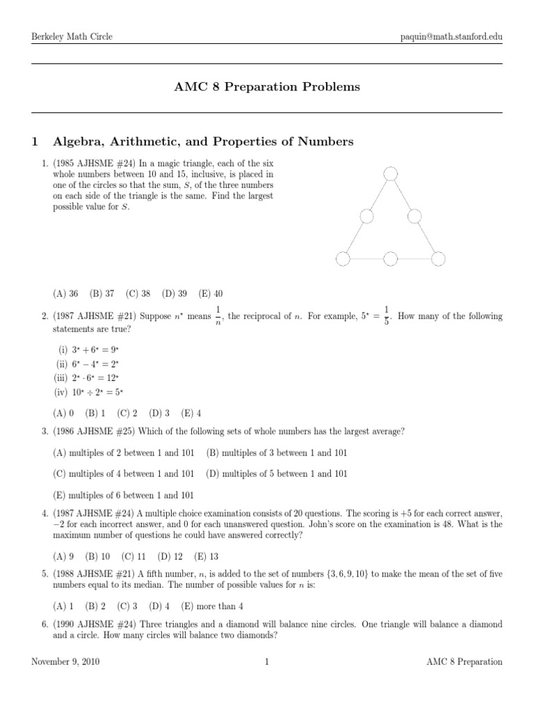 AMC 8 Preparation Problems | PDF | Area | Triangle