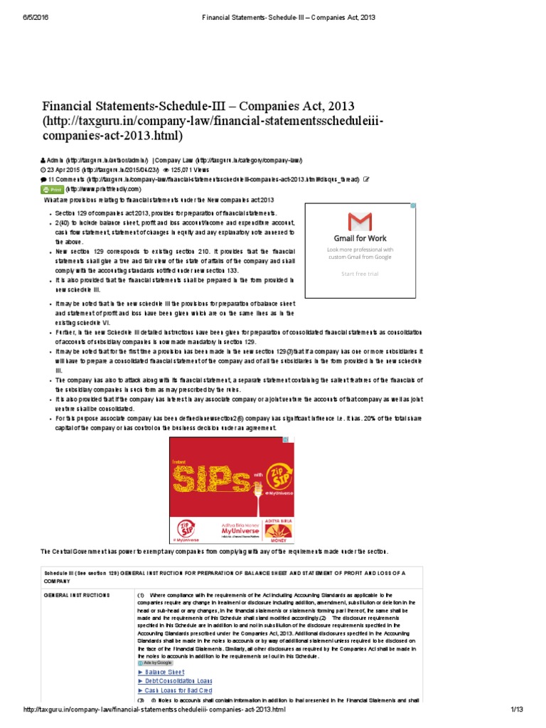 Financial Statements-Schedule-III - Companies Act, 2013 PDF | PDF ...