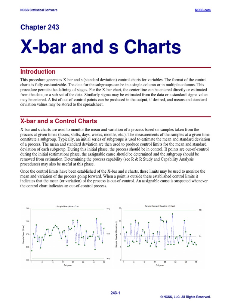 X-Bar and S Charts: NCSS Statistical Software | PDF | Standard ...