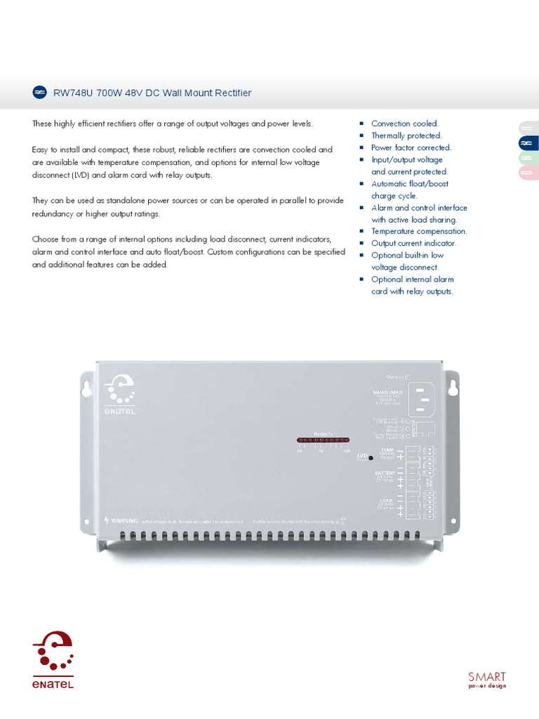 RW748U 700W 48V DC Wall Mount Rectifier | PDF | Rectifier | Relay