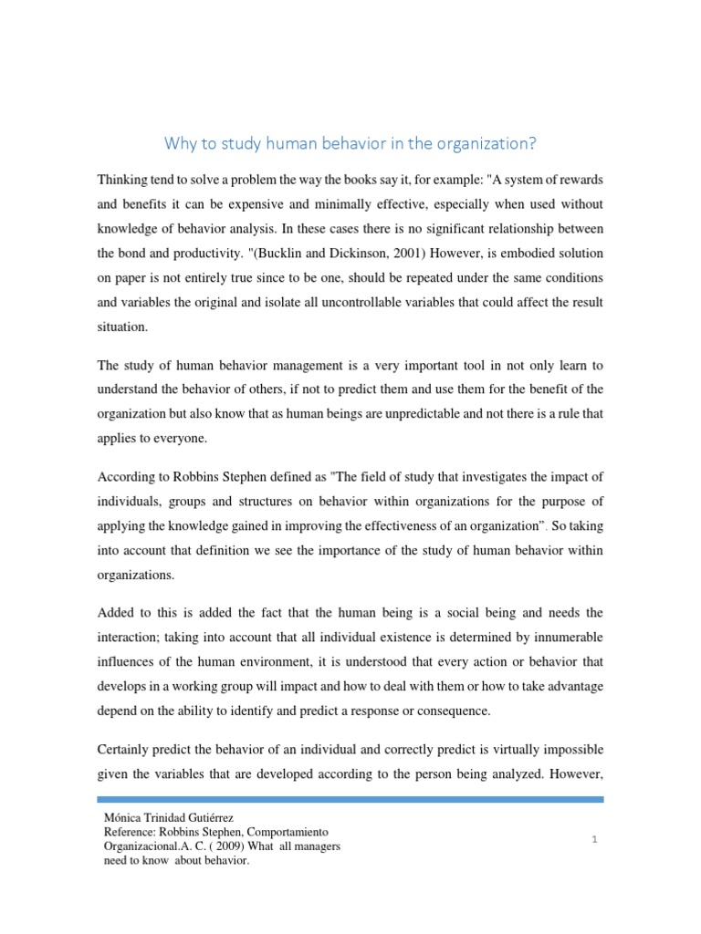 Why to Study Human Behavior in the Organization | Behavior | Human Behavior