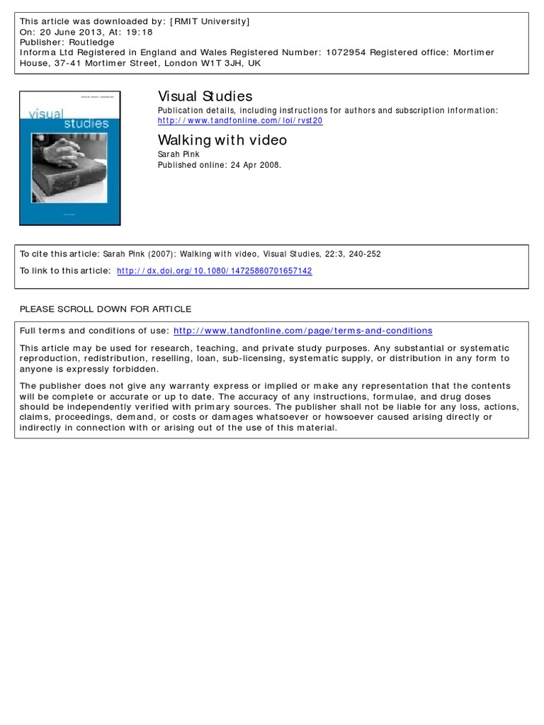 Sarah Pink - Walking-with-Video | PDF | Anthropology | Ethnography