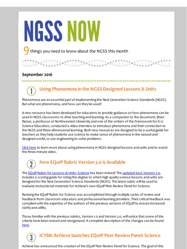 NGSS Phenomena Guide & EQuIP Rubric Update | PDF | Rubric (Academic ...