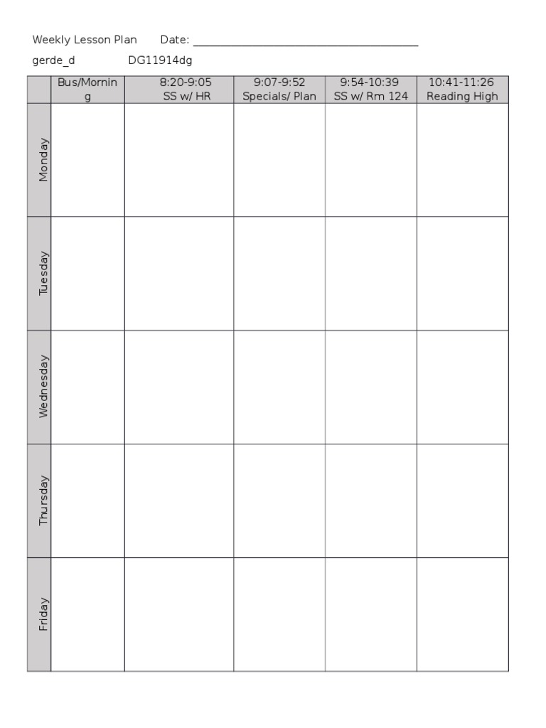 Weekly Lesson Plan Template | PDF