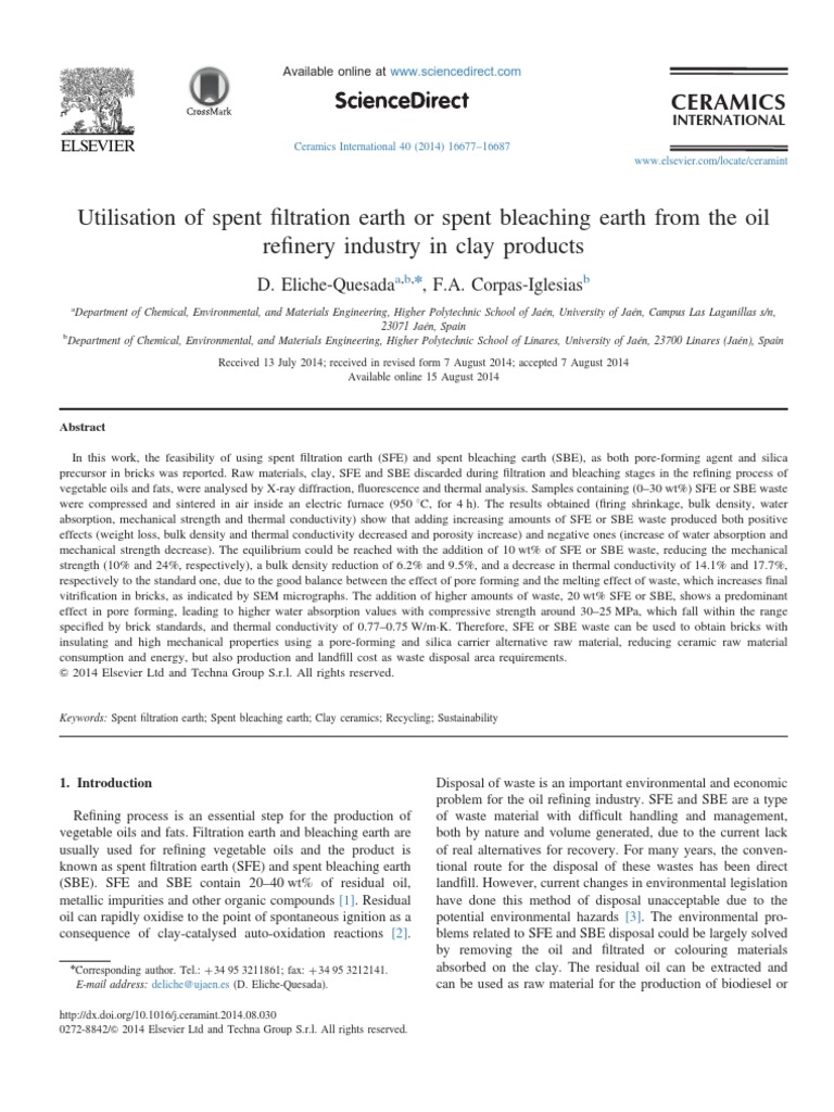 Utilisation of Spent Filtration Earth or Spent Bleaching Earth From The ...