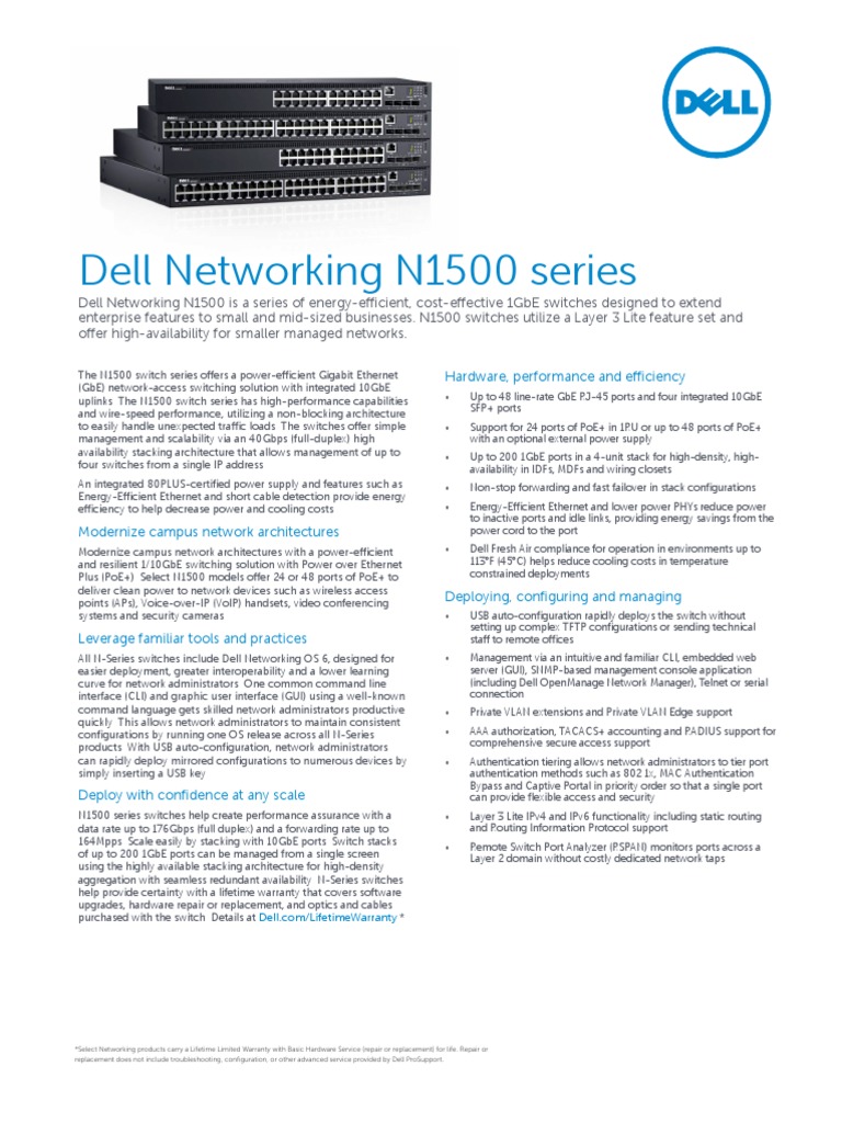 Dell Networking N1500 Series SpecSheet | PDF | Network Switch ...