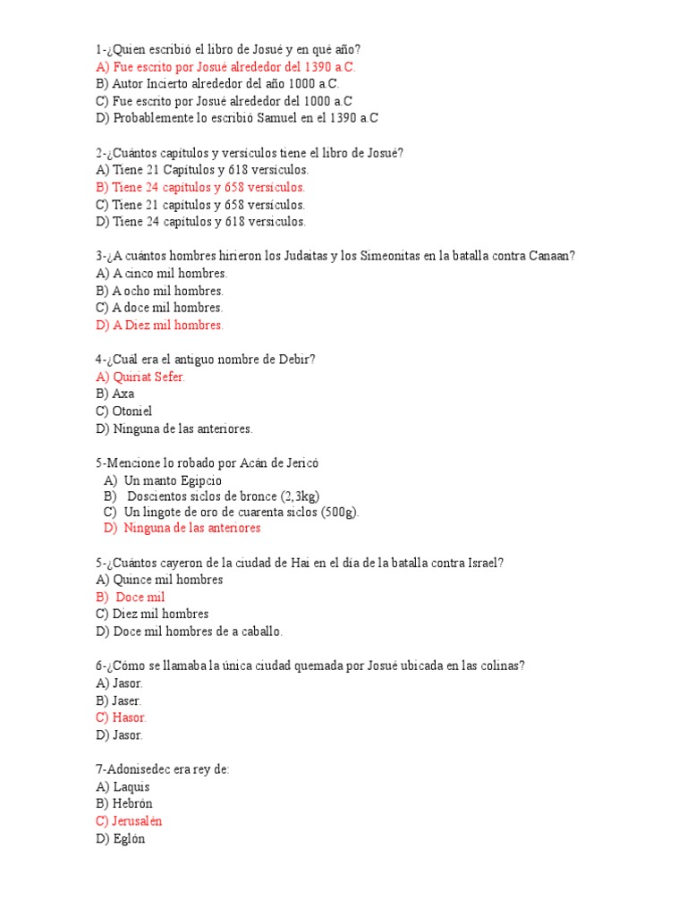 Cuestionario para Final Boom Biblico | Descargar gratis PDF | Joshua ...