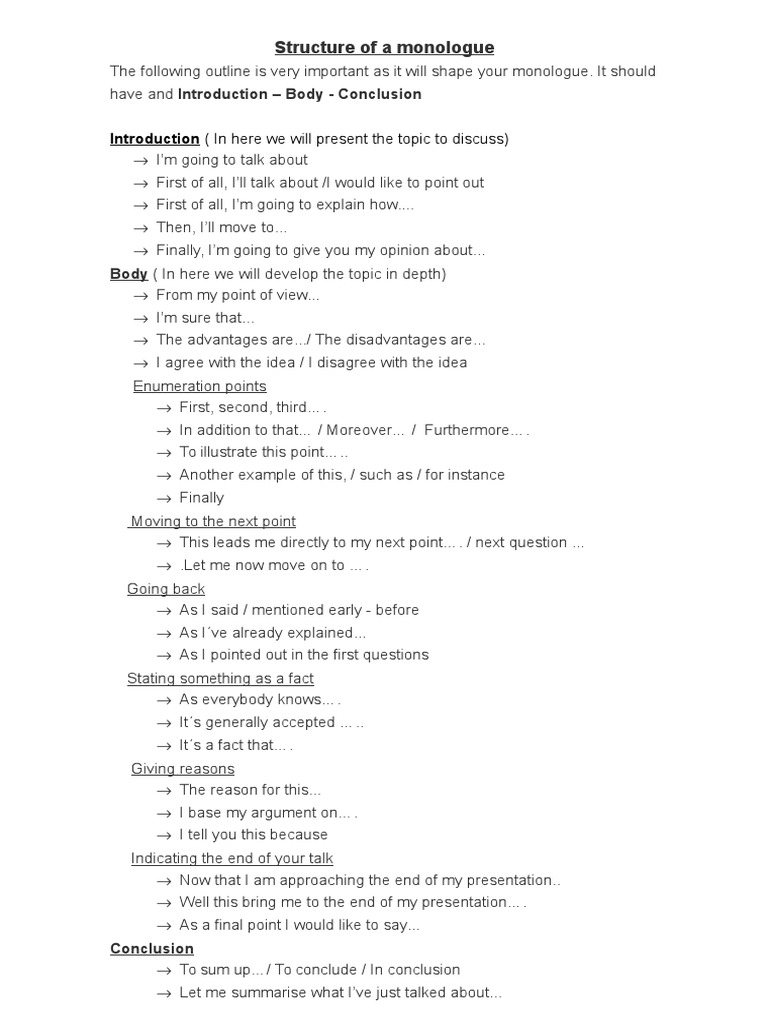 Monologue Structure and Outline Guide | PDF