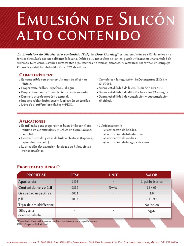 Emulsión de Silicón Alto Contenido | PDF | Emulsión | Silicona