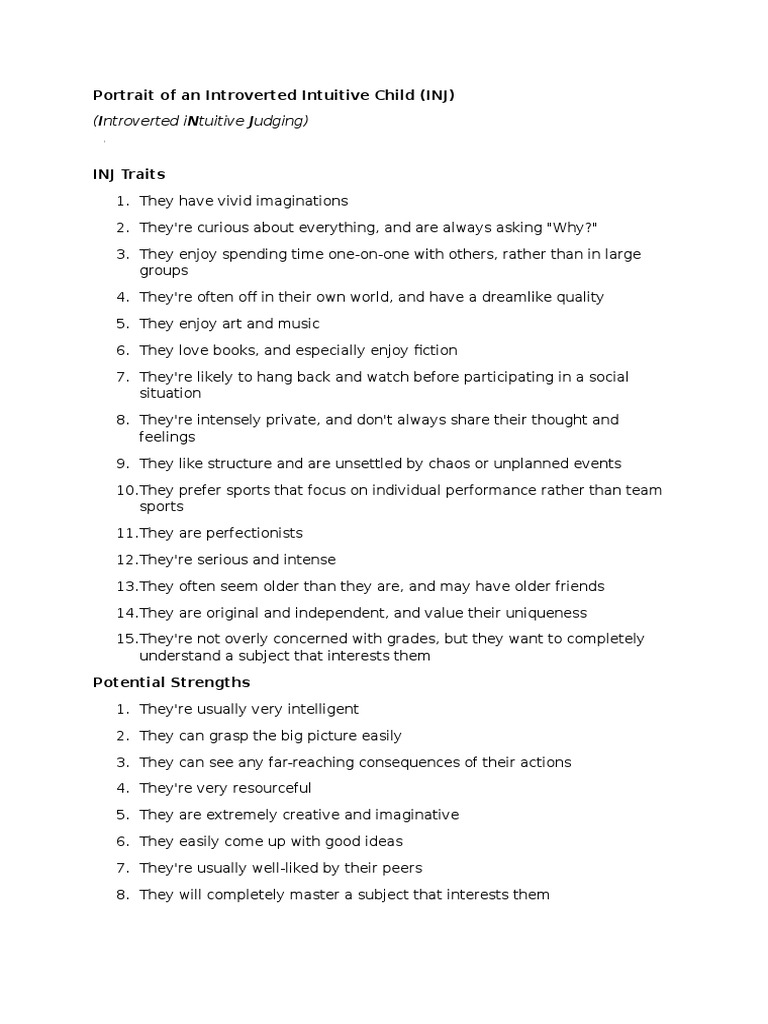 Portrait of An Introverted Intuitive Child | PDF | Extraversion And ...
