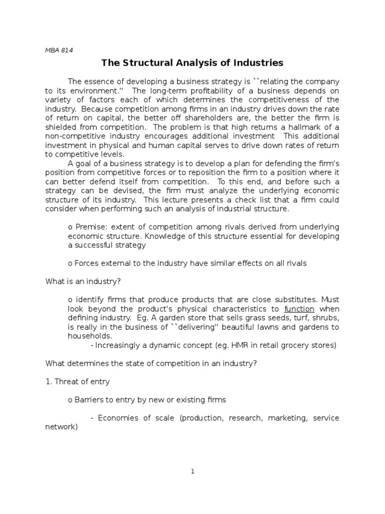 The Structural Analysis of Industries | PDF | Competition | Strategic ...