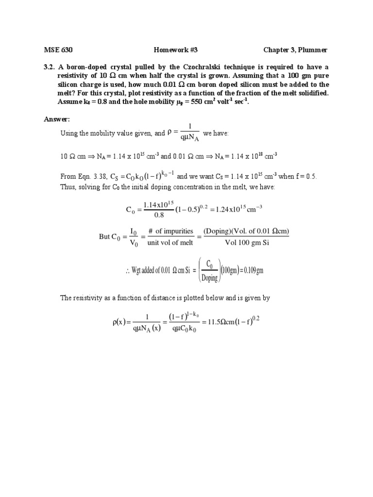 MSE630 HW3 Solutions F08 | PDF | Semiconductor Devices | Condensed Matter