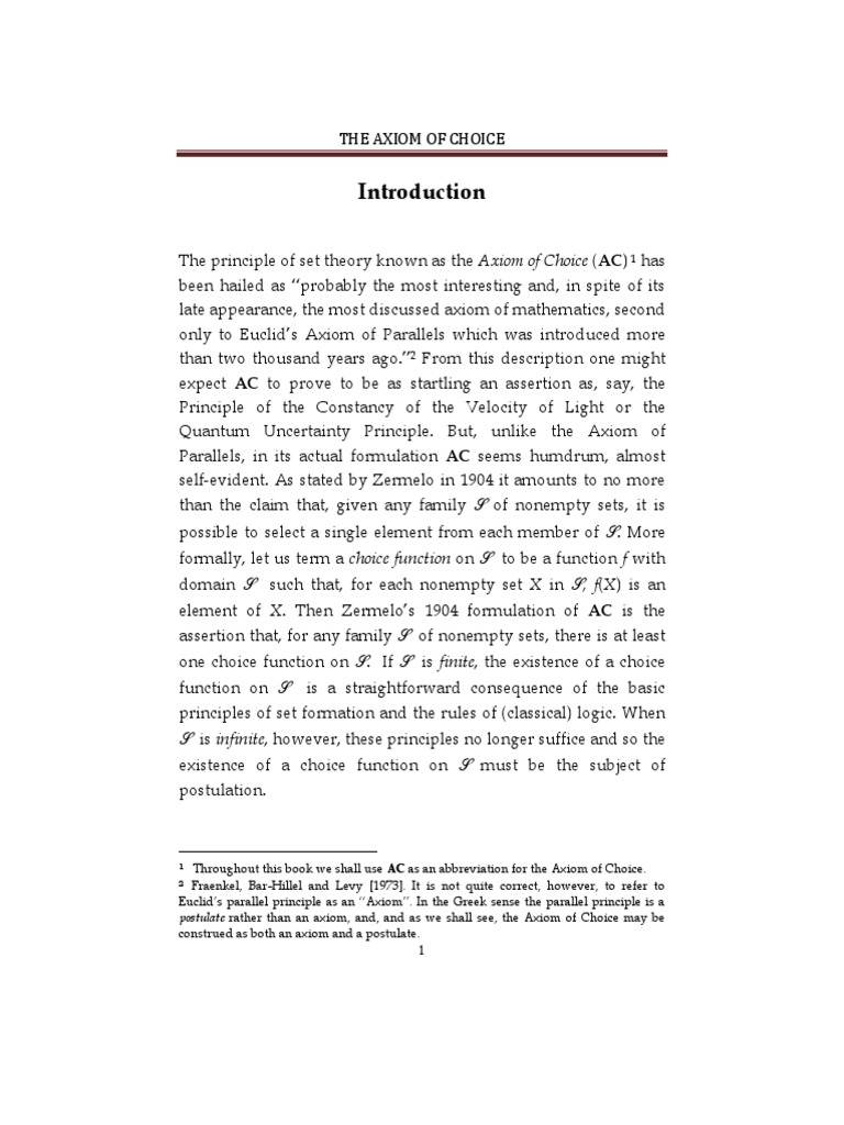 Set Theory's Axiom of Choice | PDF | Axiom | Basis (Linear Algebra)
