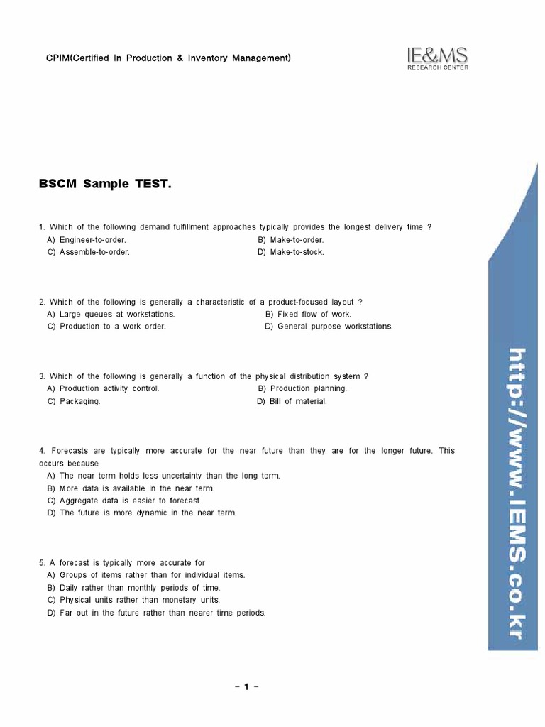 Practice Multiple Choice | PDF | Inventory | Supply Chain
