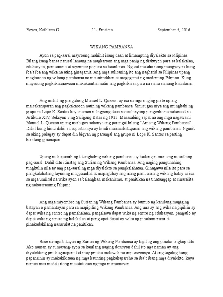 Wikang Pambansa, Wikang Opisyal at Wikang Panturo | PDF